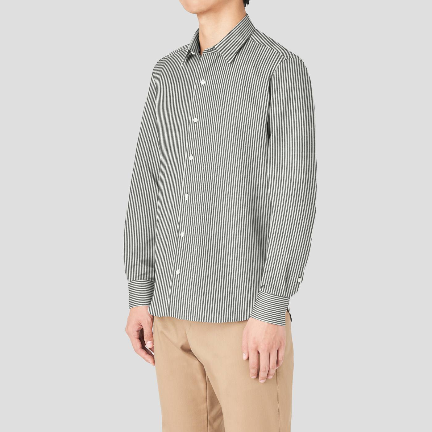 HERDMANS COTTON LINEN ブラックロンドンストライプタックアウトシャツ | オーダースーツのFABRIC TOKYO