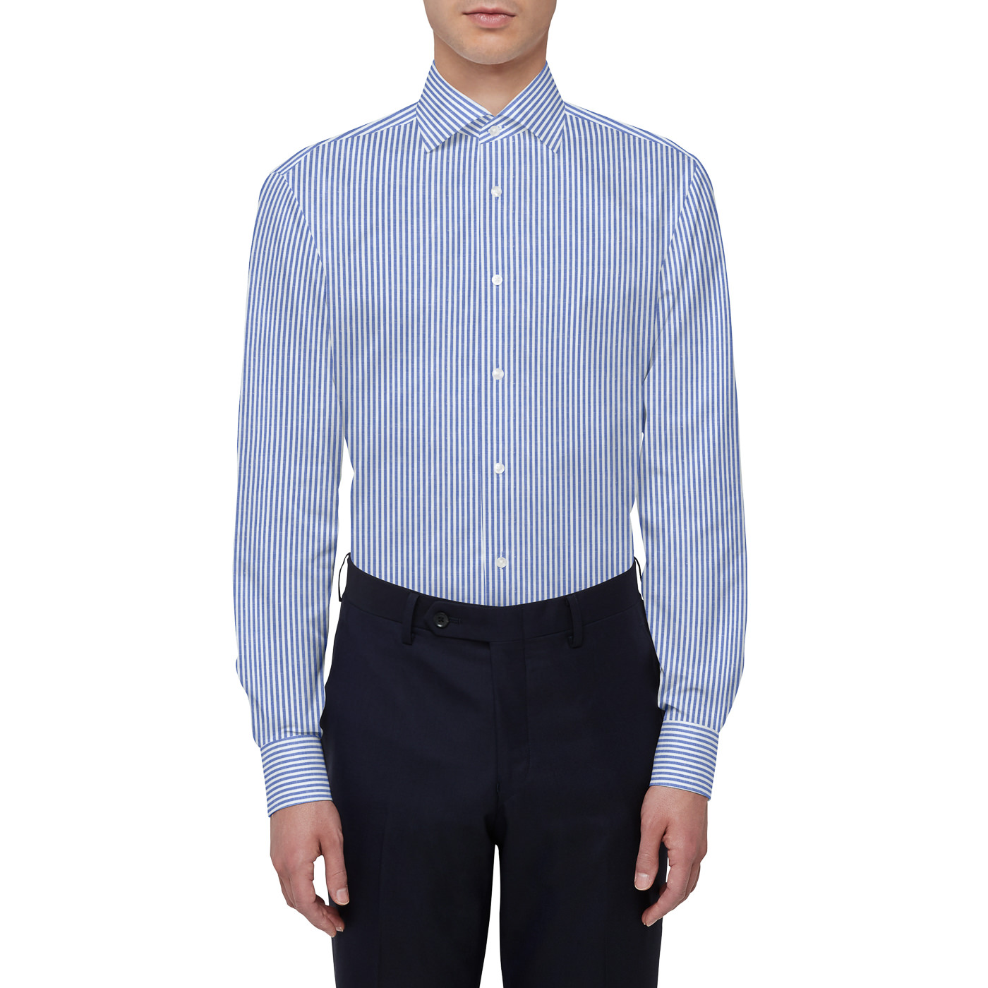 HERDMANS COTTON LINEN ブルーロンドンストライプシャツ | オーダースーツのFABRIC TOKYO