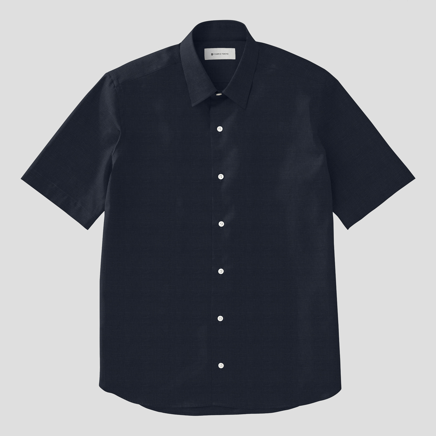 HERDMANS COTTON LINEN ダークネイビー平織り無地カジュアル半袖シャツ | オーダースーツのFABRIC TOKYO