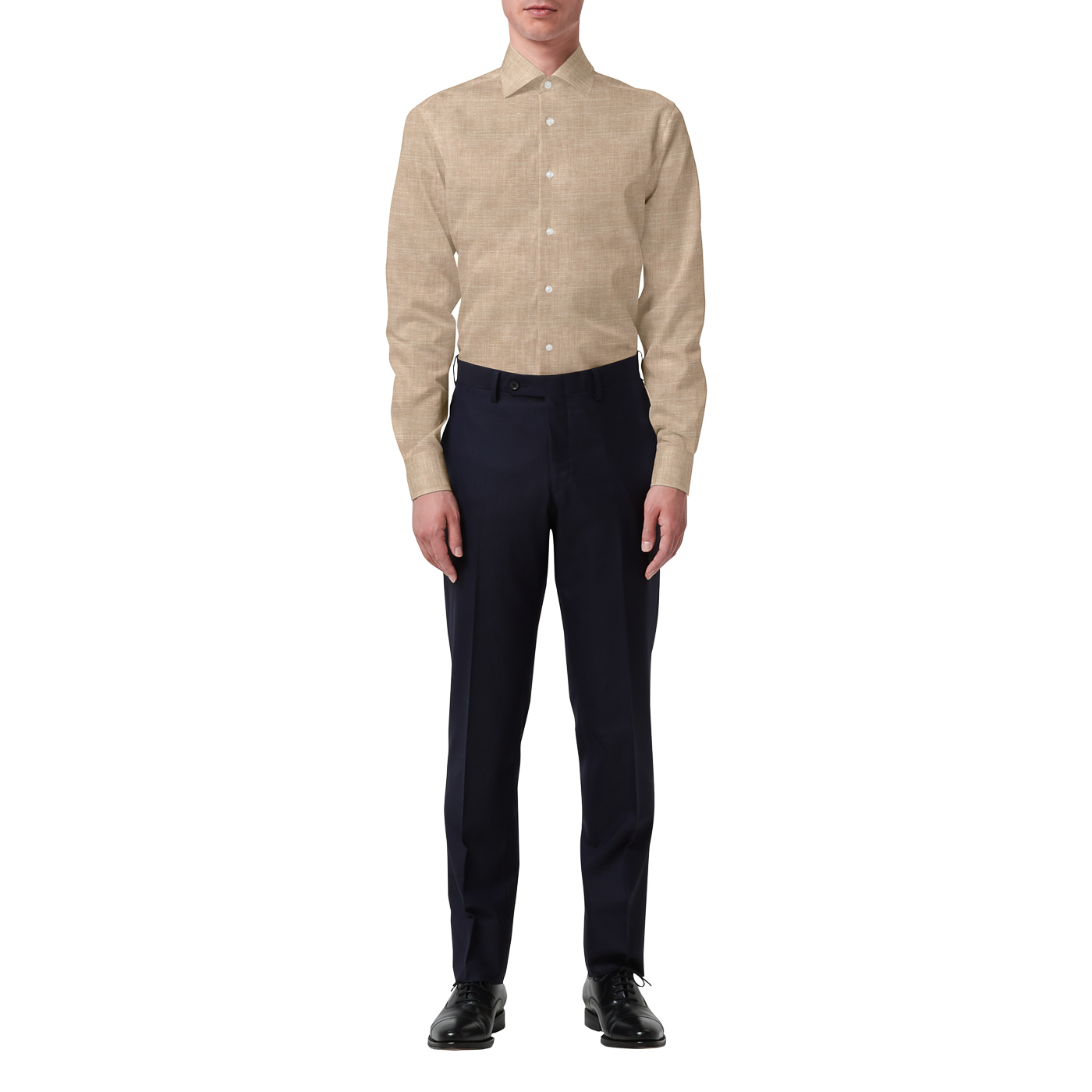 HERDMANS COTTON LINEN ライトブラウン平織り無地シャツ | オーダースーツのFABRIC TOKYO