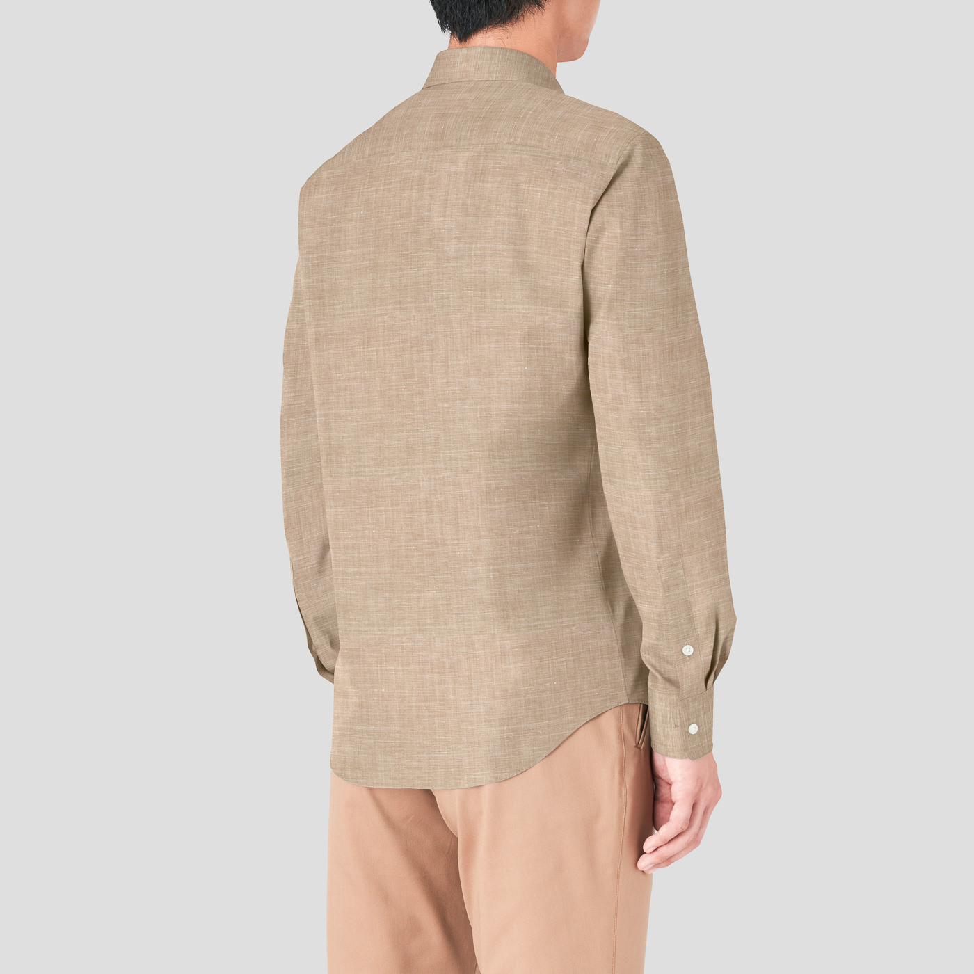 HERDMANS COTTON LINEN ライトブラウン平織り無地タックアウトシャツ | オーダースーツのFABRIC TOKYO