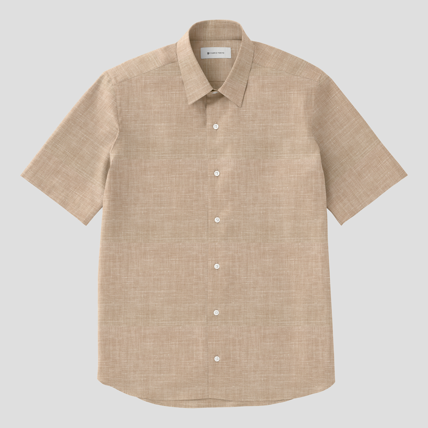 HERDMANS COTTON LINEN ライトブラウン平織り無地タックアウト半袖シャツ | オーダースーツのFABRIC TOKYO