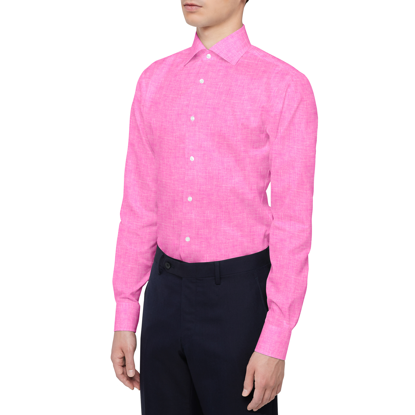 HERDMANS COTTON LINEN ピンク平織り無地シャツ | オーダースーツのFABRIC TOKYO